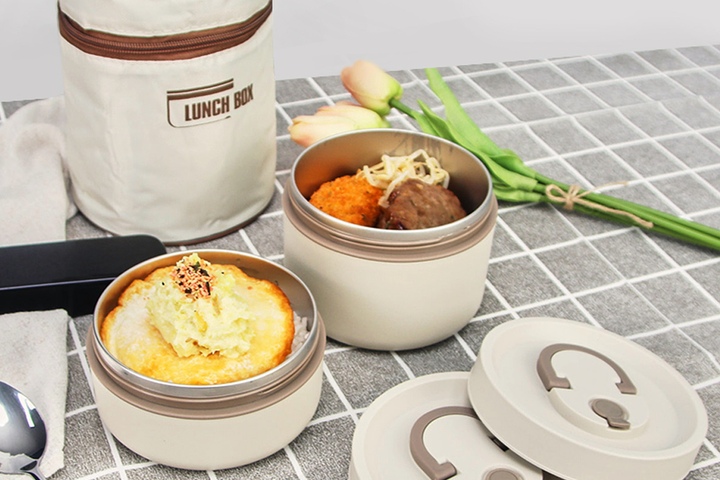 도시락통·런치백 일체형 2단 원형 도시락통 도시락가방 블랙케이스 스텐수저 3p세트 오늘의집 쇼핑