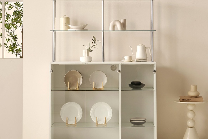 수납장 > 올데이 유리 도어 3단 높은 수납장 1200 2단 선반형 | 오늘의집 쇼핑