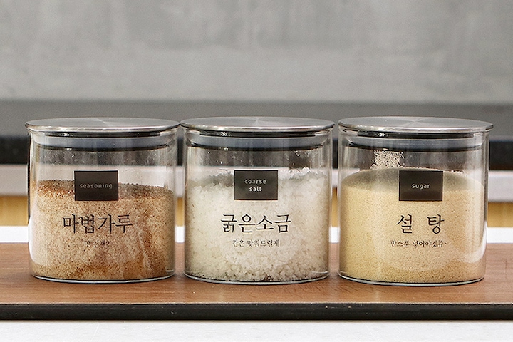 양념통·오일병 더 쉐프 내열유리 원형 캐니스터 300ml X 3개 스티커 오늘의집 쇼핑