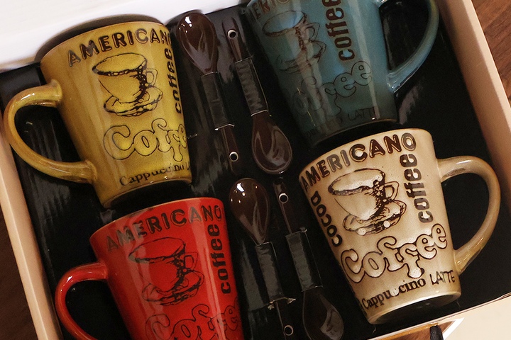 머그컵 콜롬비아 스푼머그 8p 머그4p스푼4p 커피컵 아메리카노컵 컵선물 컵세트 레트로 오늘의집 쇼핑